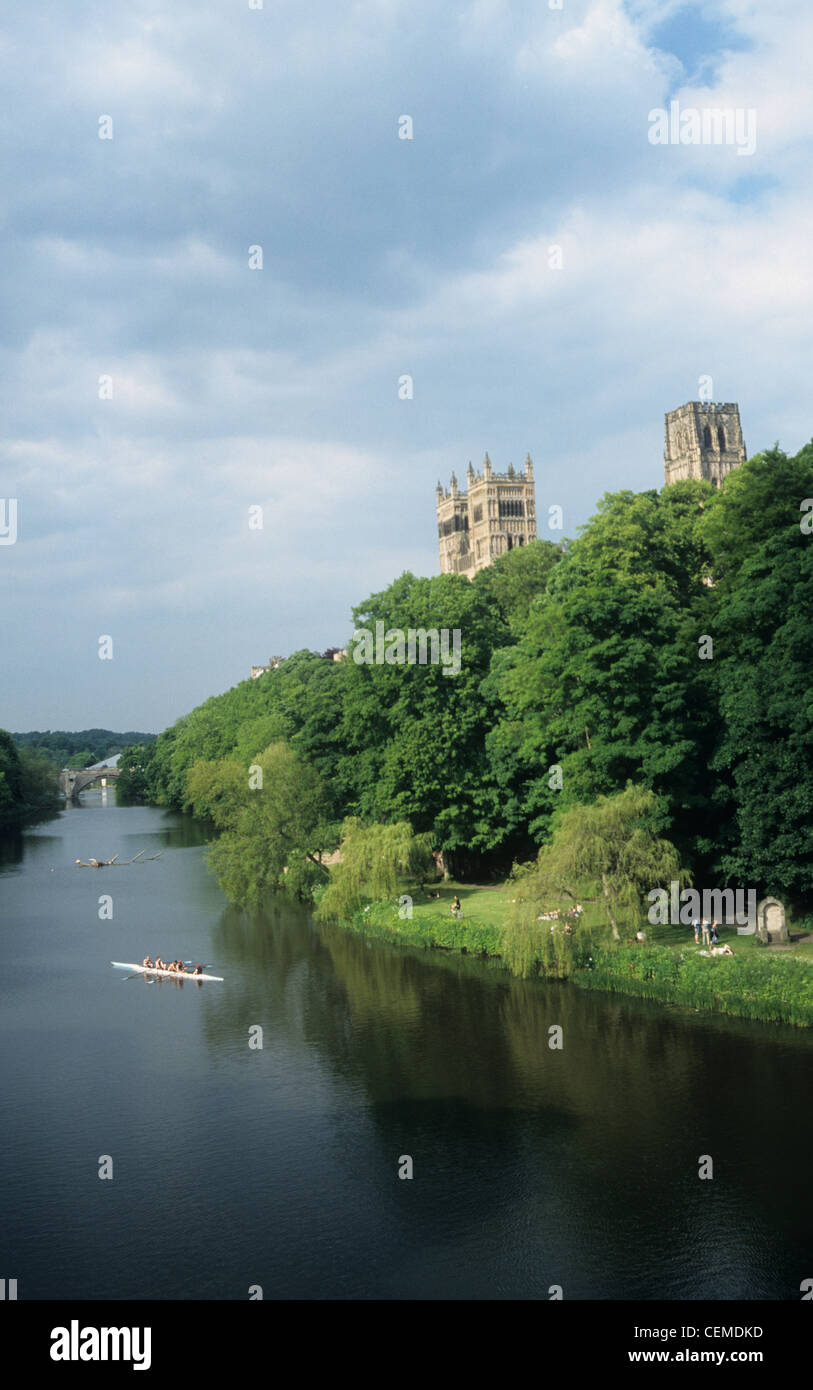 Great Britain, England, Durham cathederal and rowing boats Stock Photo ...