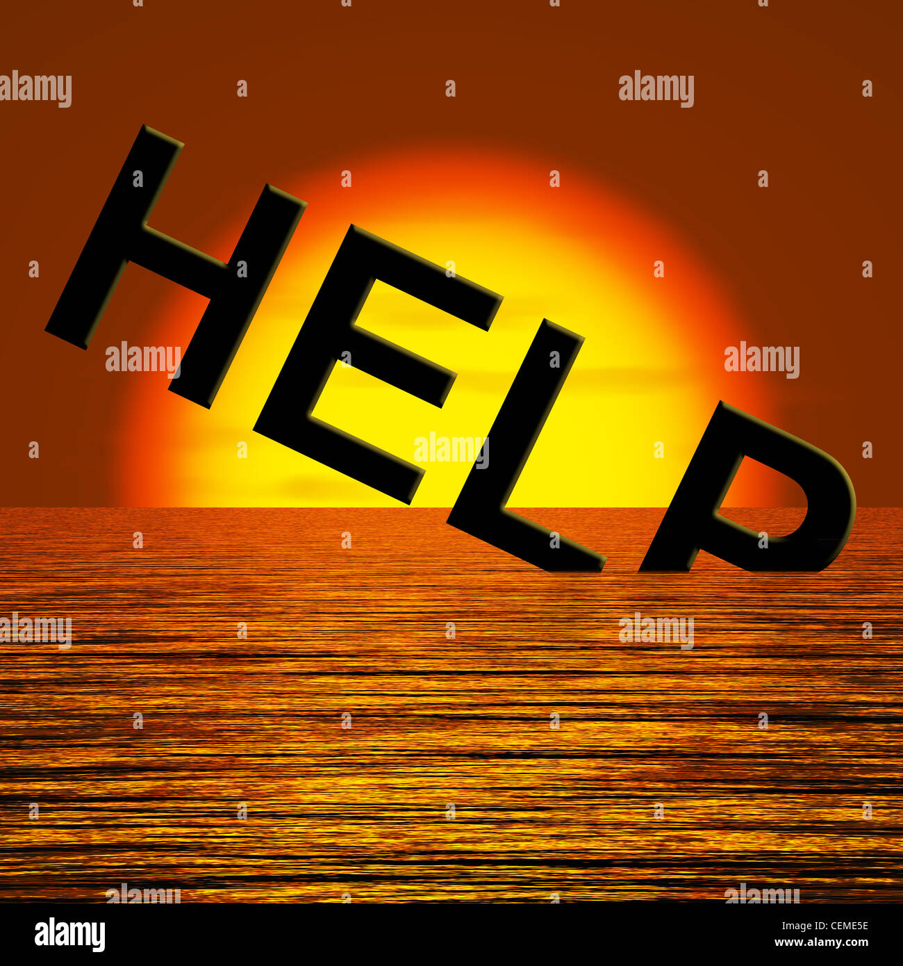 Help Word Sinking In The Sea As Symbol For Needed Support Stock Photo ...