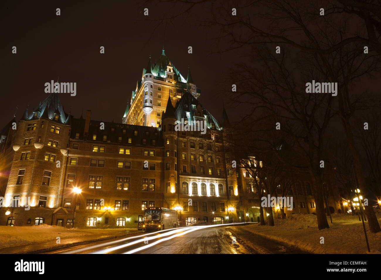 Night view of Chateau Frontenac Hotel, Quebec City, Canada Stock Photo ...