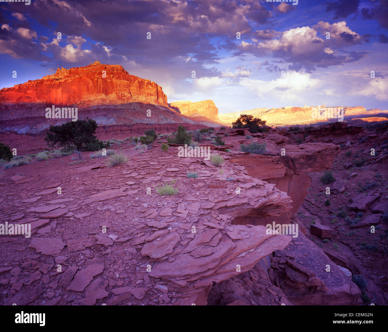 The waterpocket fold "reef" at sunset as seen from Panorama Point in ...