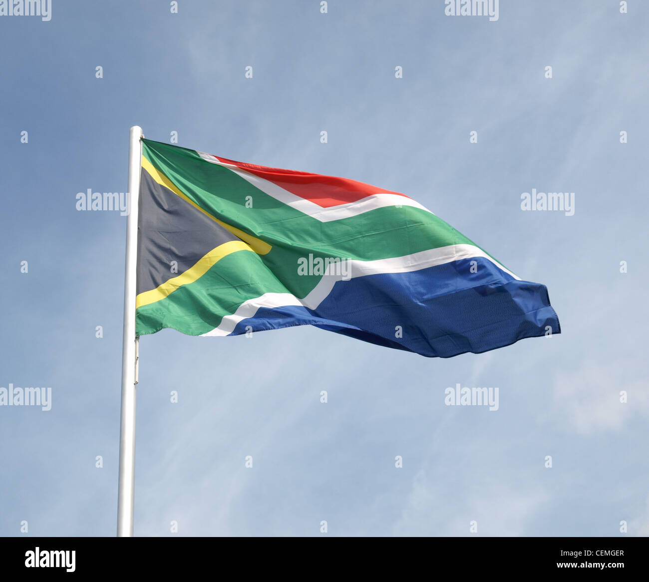 Flag of South Africa over a blue sky Stock Photo - Alamy