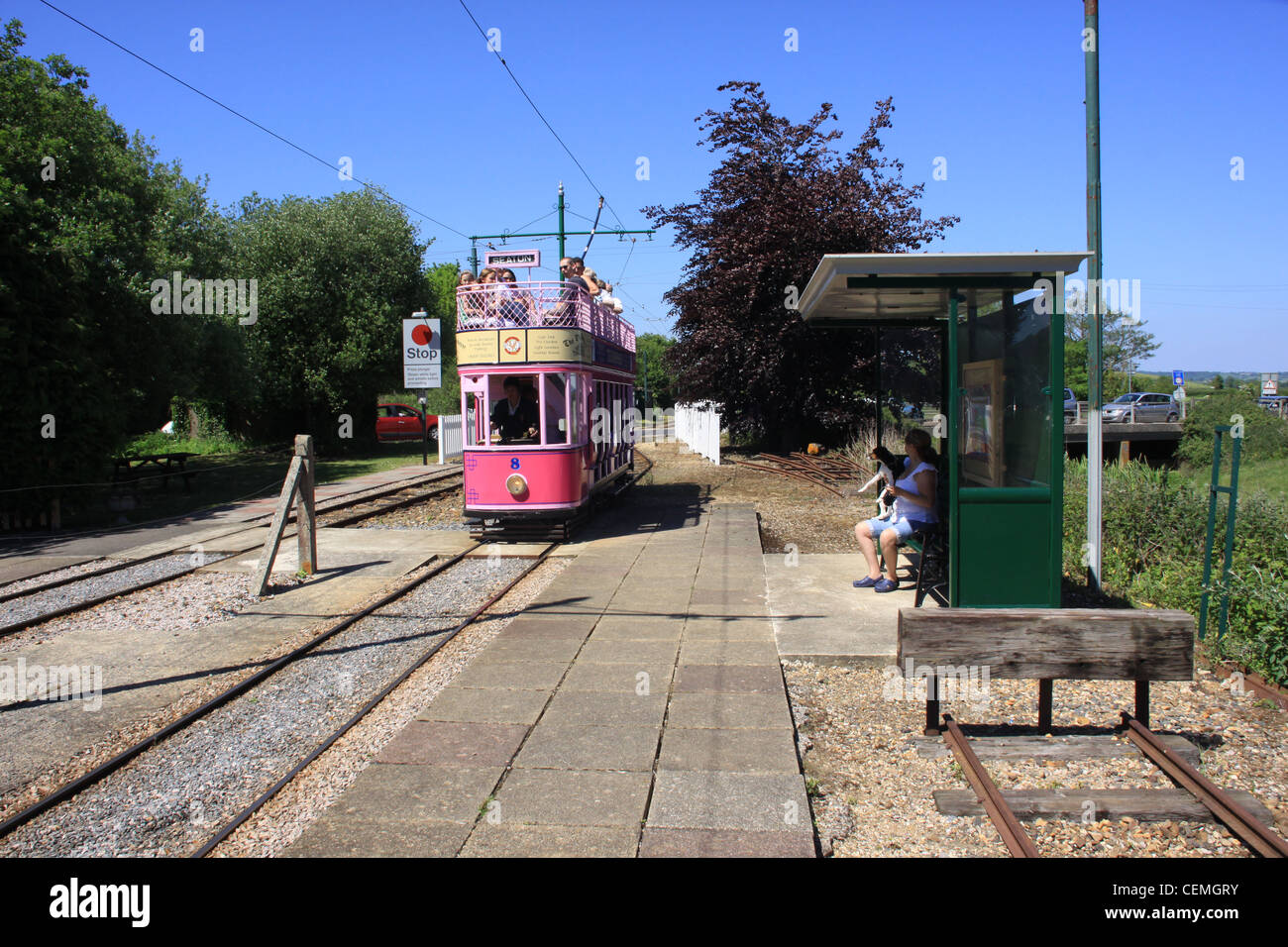seaton electric tramway,electric tram at colyford station,pink tram ...