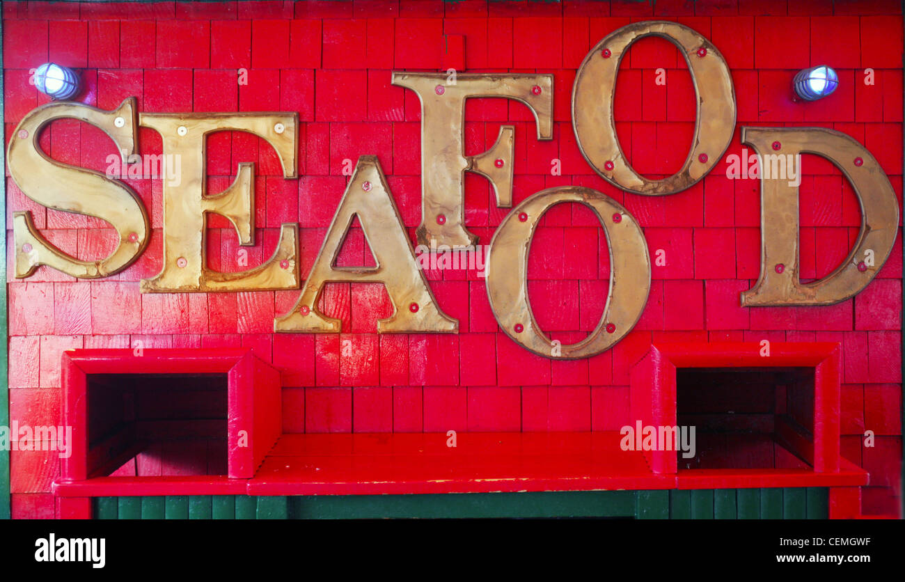 seafood sign outside restaurant Stock Photo - Alamy