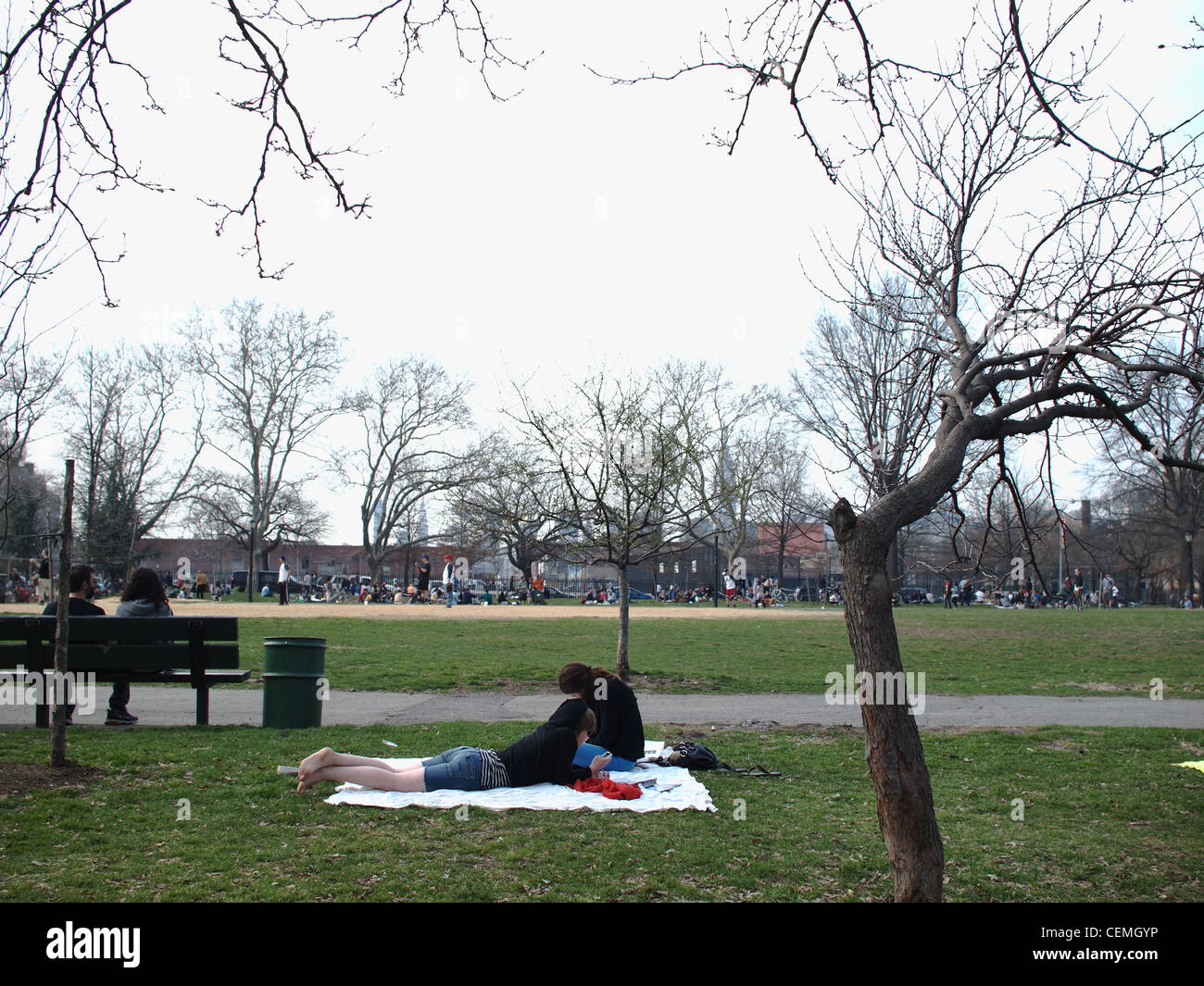 People enjoying spring day in McCarren Park, Brooklyn, New York Stock ...