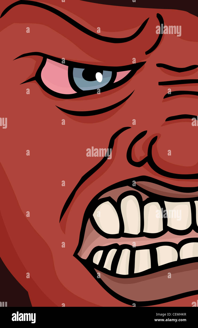 Close up illustration of a red enraged face Stock Photo - Alamy
