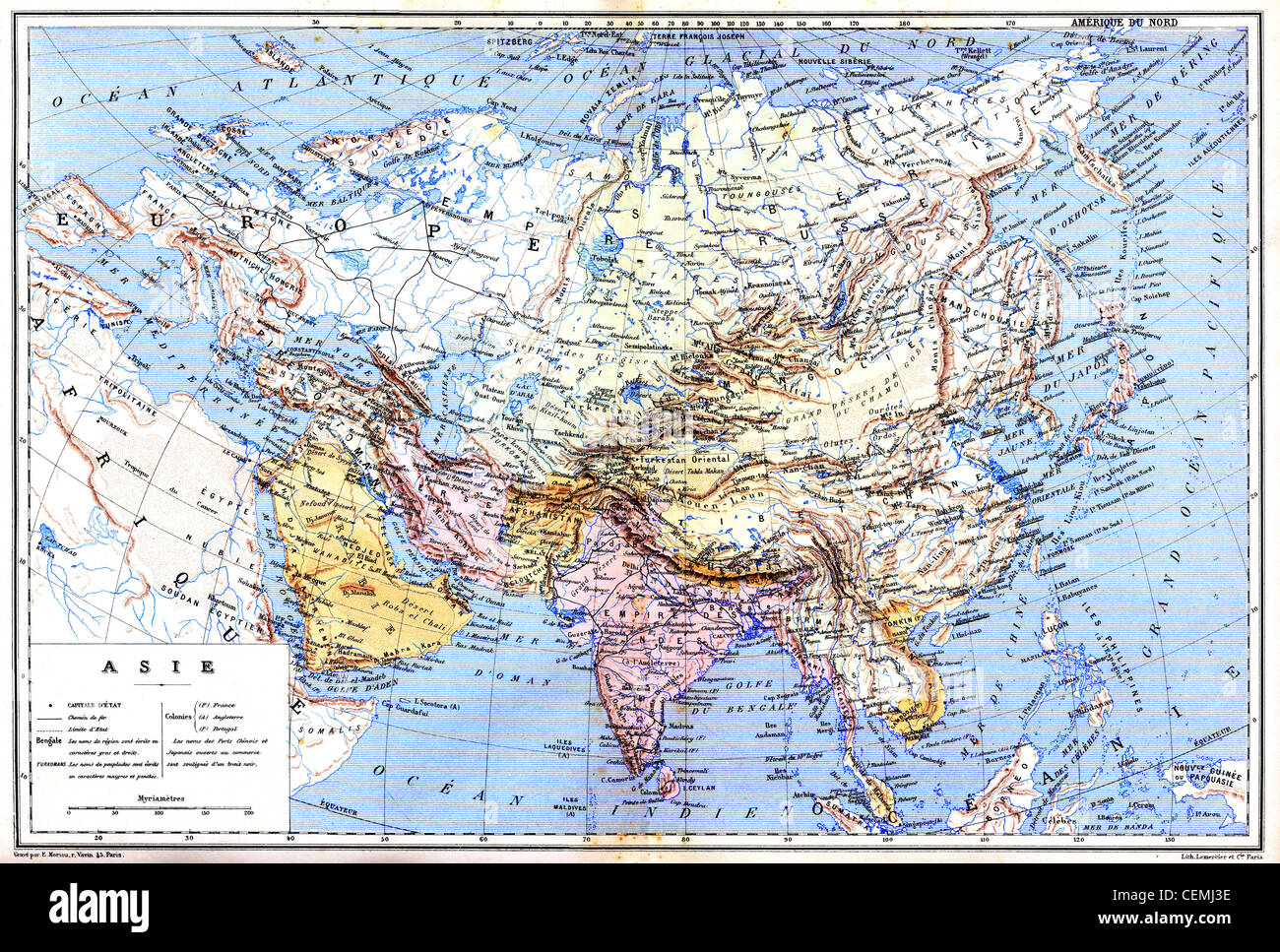 The map of Asia with names of cities and countries on map Stock Photo ...