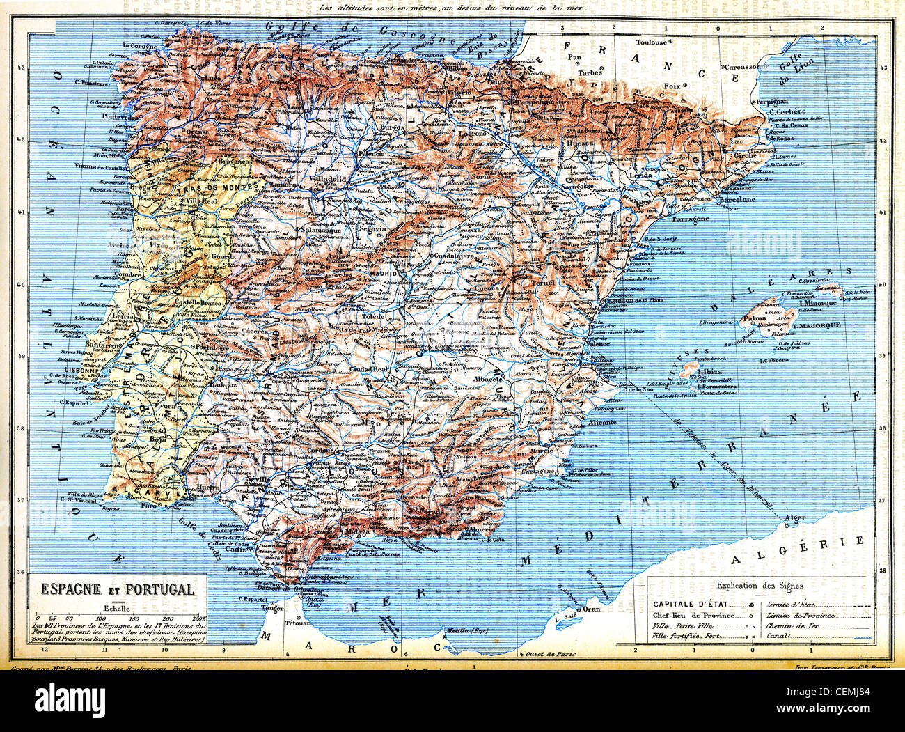 The map of Spain and Portugal with explanation of signs on map Stock ...