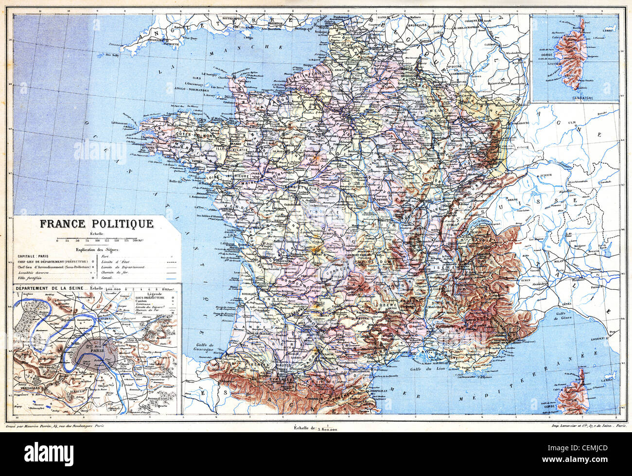 The Map- France Politique with explanation of signs on map Stock Photo ...