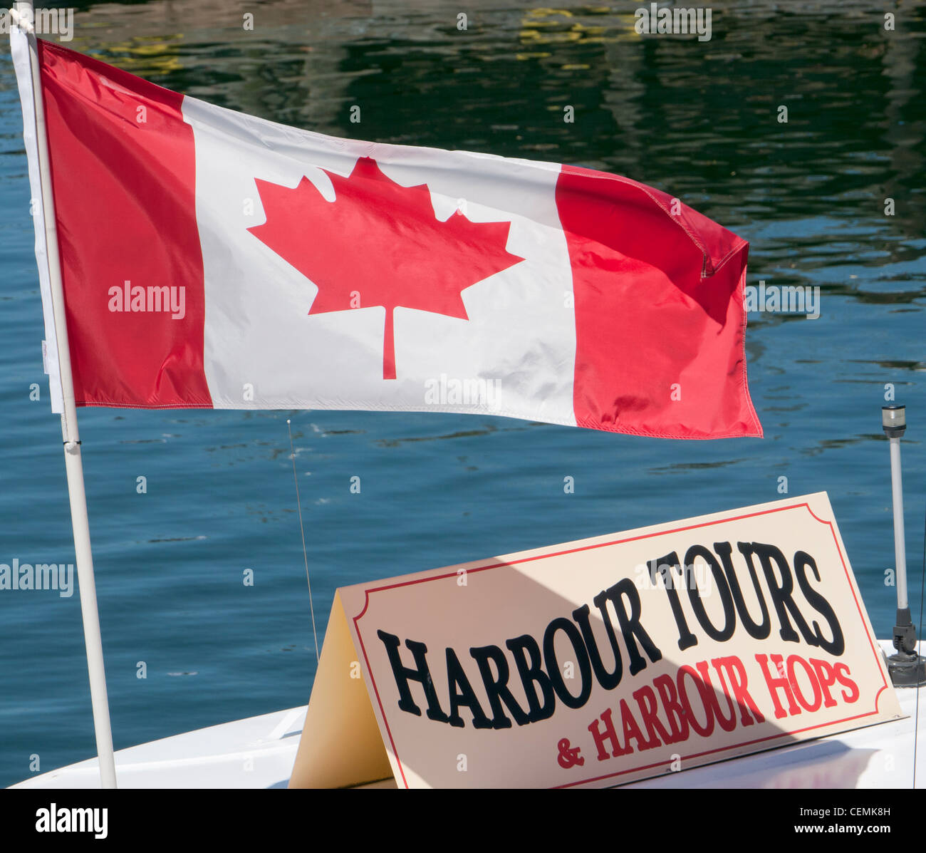 A sign on a small passenger ferry in Victoria on Vancouver Island in ...