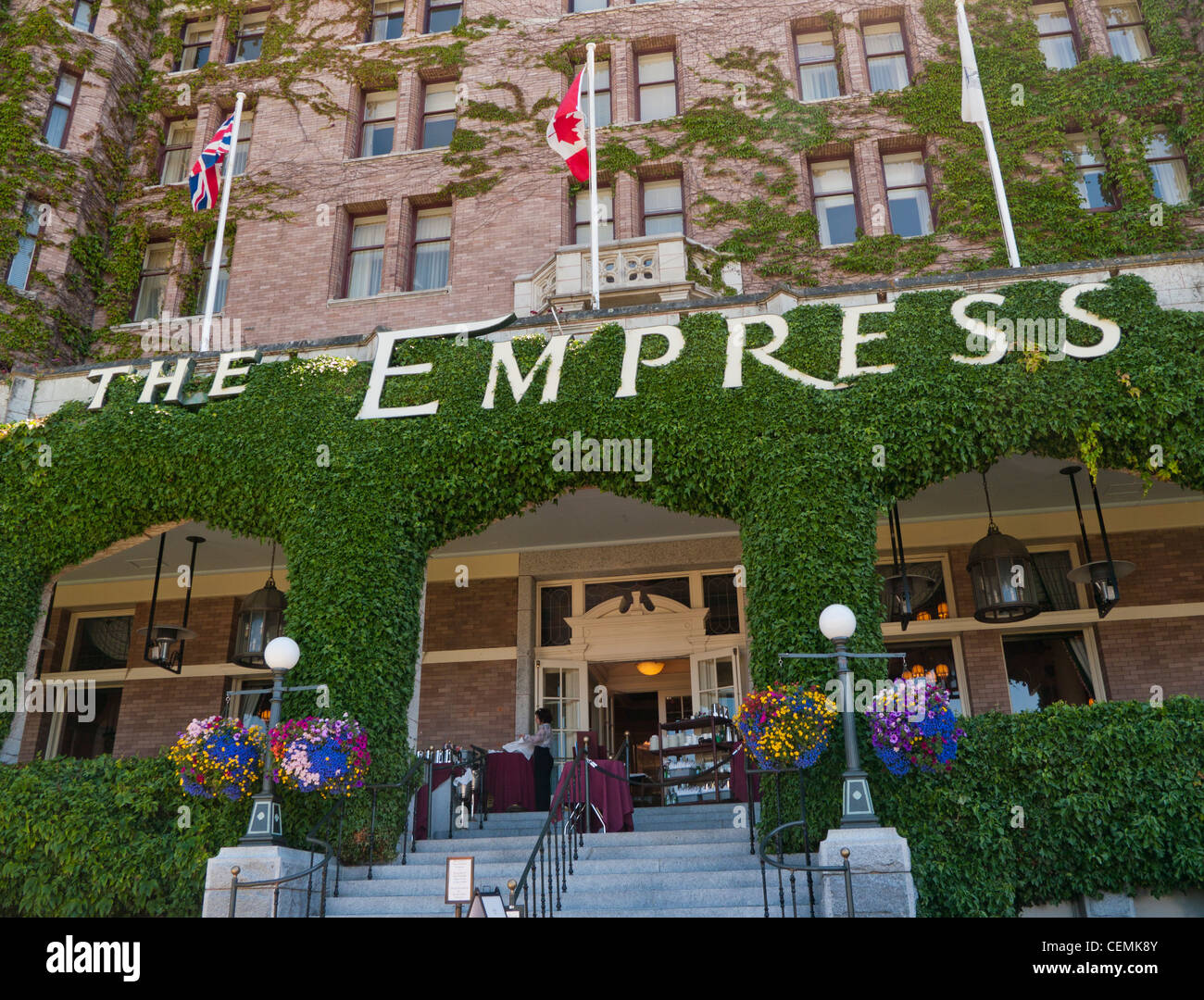 The main entrance to the Empress Hotel in Victoria on Vancouver Island ...