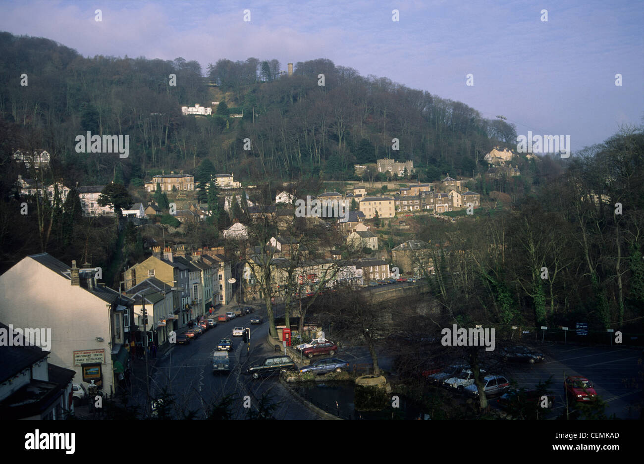 UK, England, Derbyshire, Matlock bath, elevated view of village Stock ...