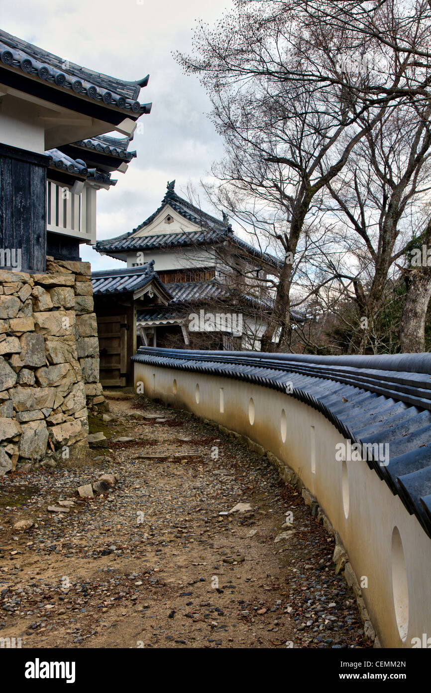 Low dobei white plaster wall with various shooting holes, leading ...