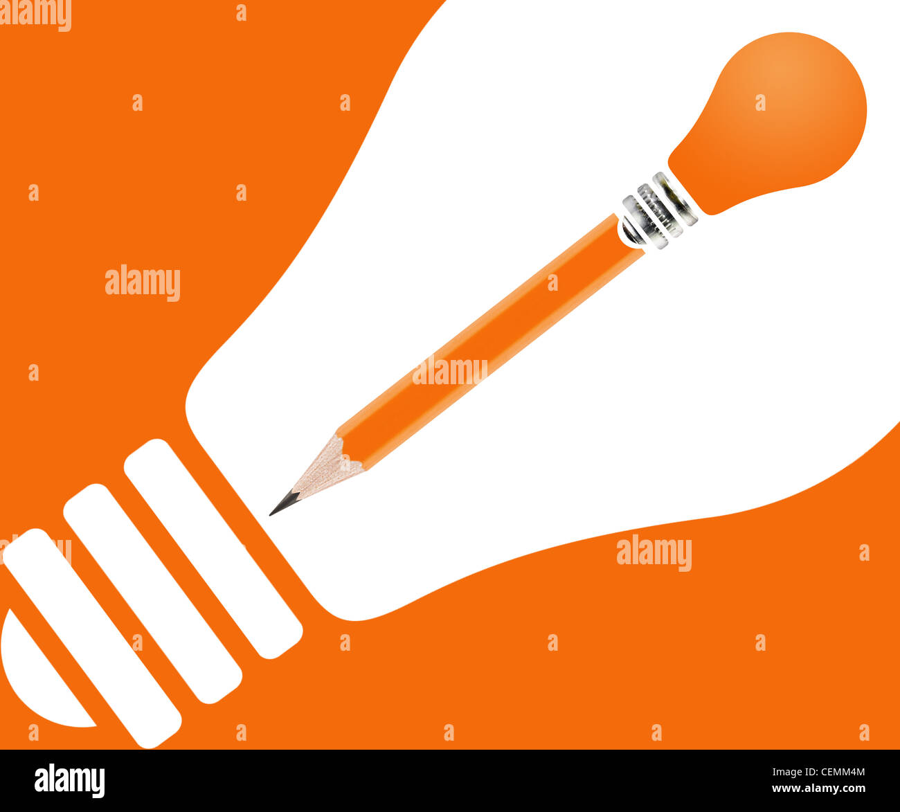 pencils and light bulb on orange background Stock Photo - Alamy
