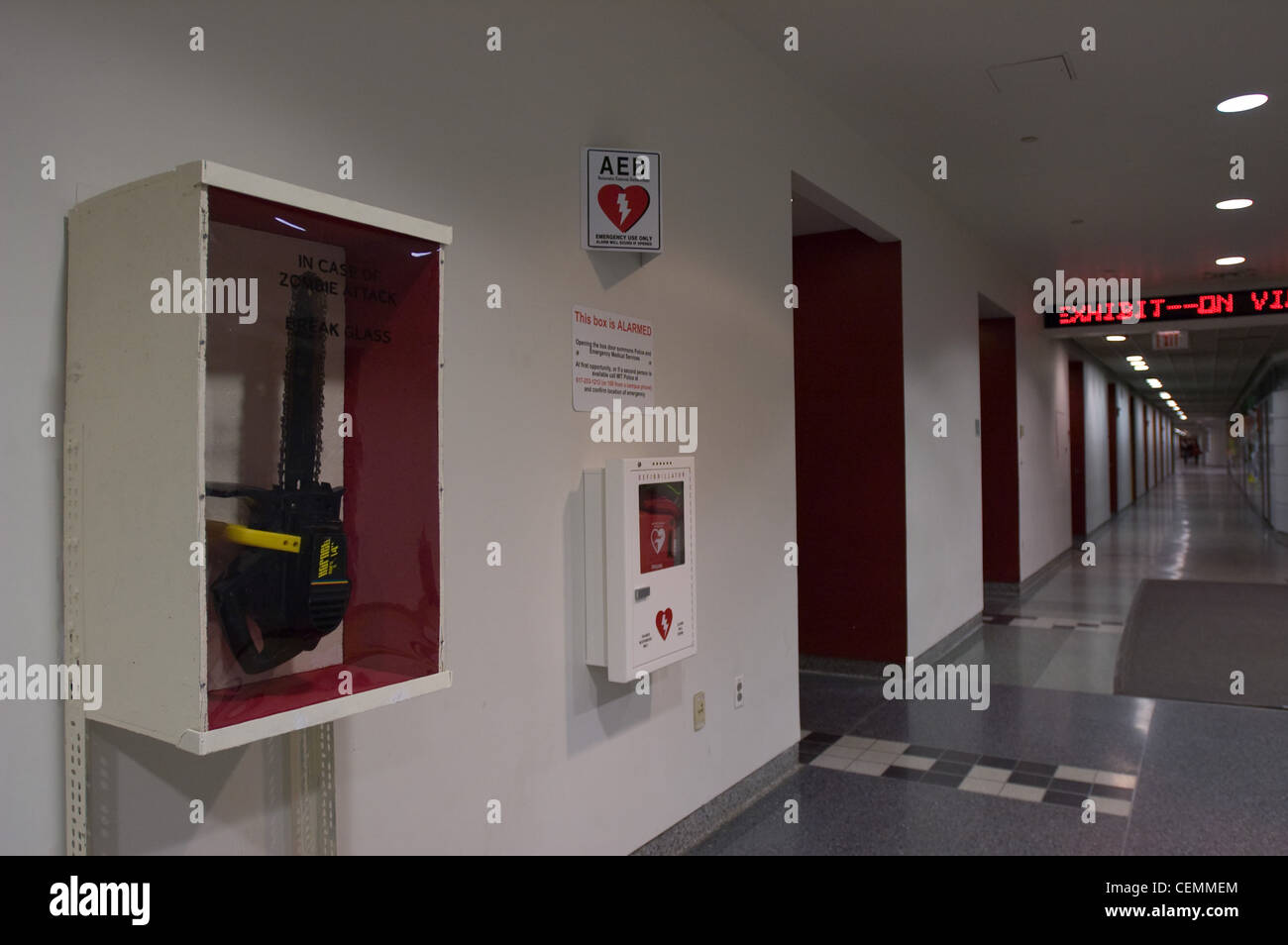 MIT hack prank zombie attack boxes chainsaw -- "in case of zombie ...