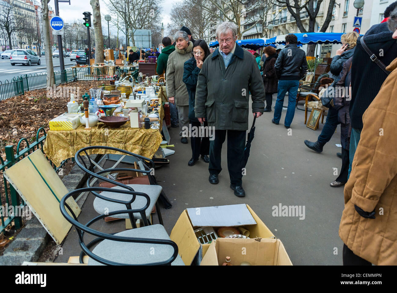 Paris, France, Elderly Crowd People Shopping at French Brocante, on ...