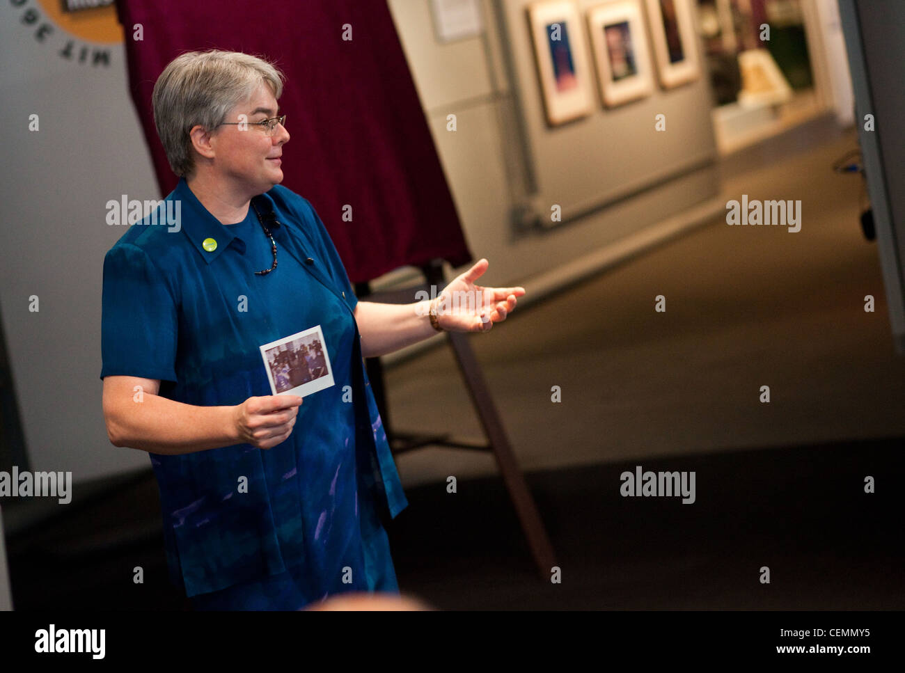 MIT museum director Deborah Douglas speaks at the Lady Gaga polaroid ...