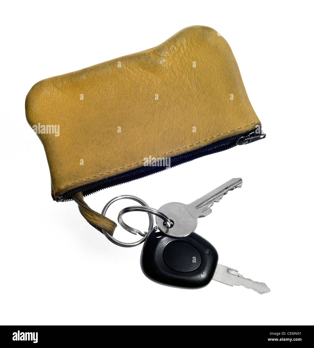 studio photography of some keys and light brown leather bag isolated on ...