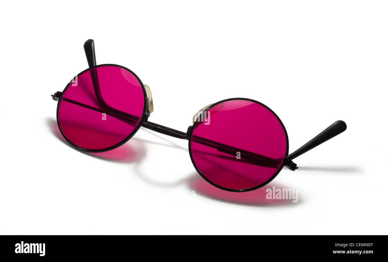 studio photography of red sunglasses with black frame isolated on white ...