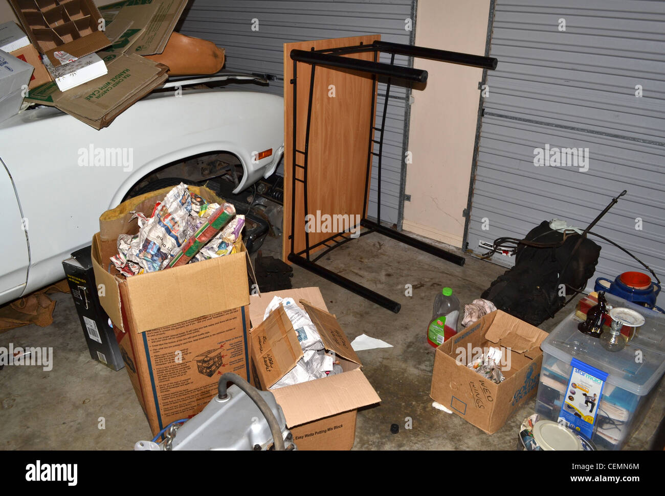 storage unit garage messy Stock Photo - Alamy