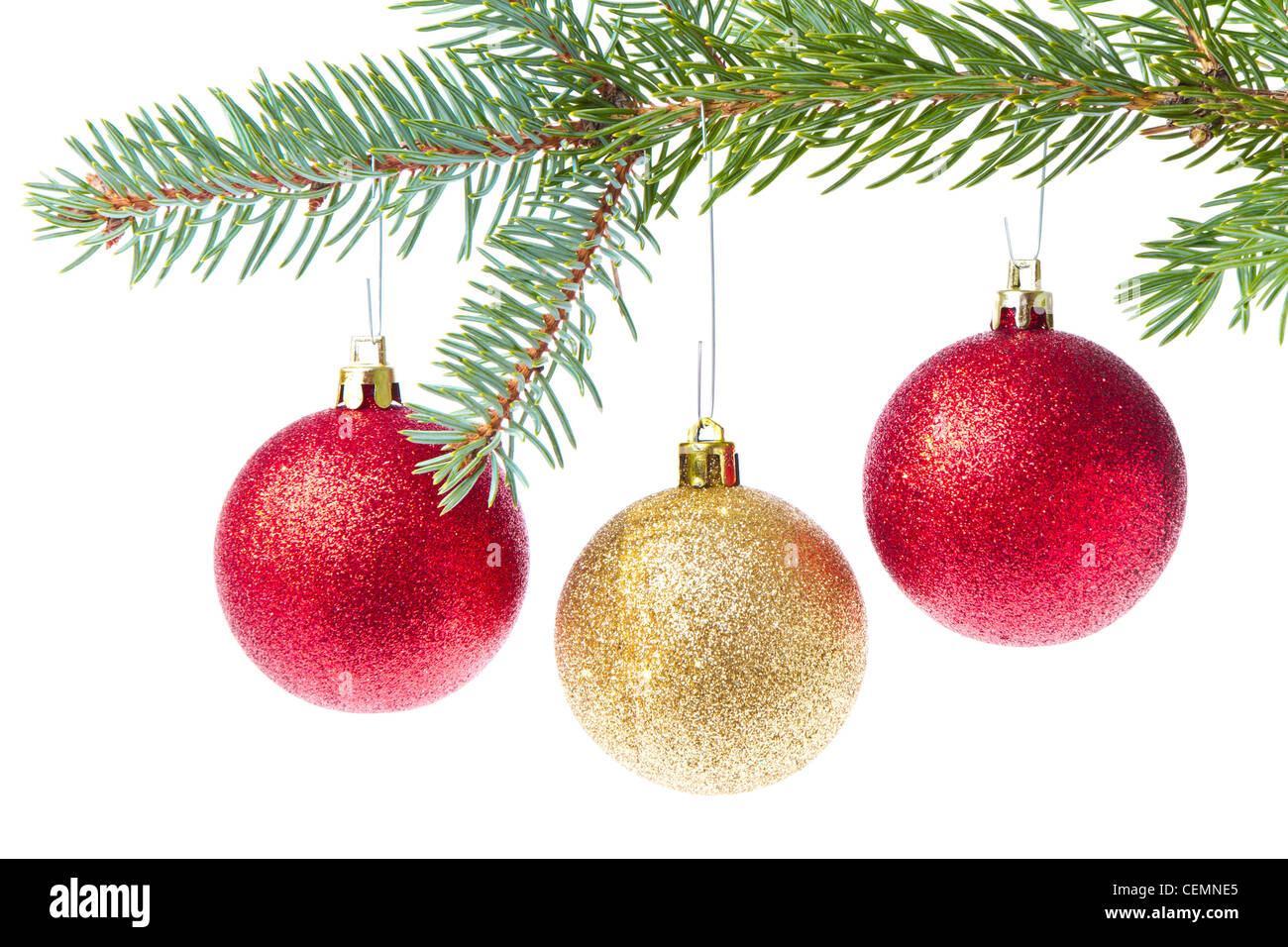 red christmas ball hanging from tree isolated on white background Stock ...