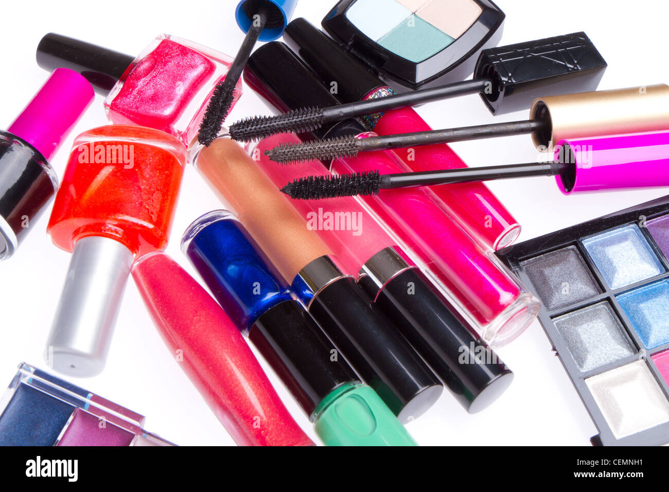 set of makeup products isolated on white background Stock Photo - Alamy