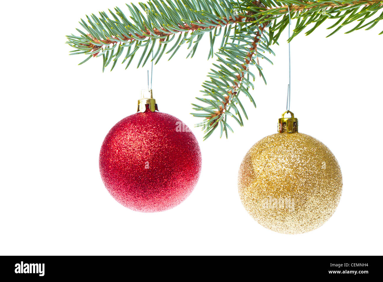 red christmas ball hanging from tree isolated on white background Stock ...