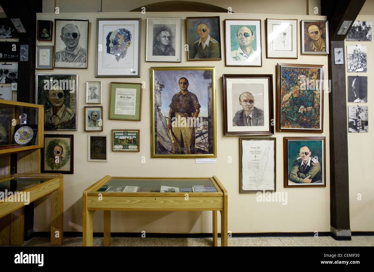 Portrait paintings of Moshe Dayan who was an Israeli military leader ...