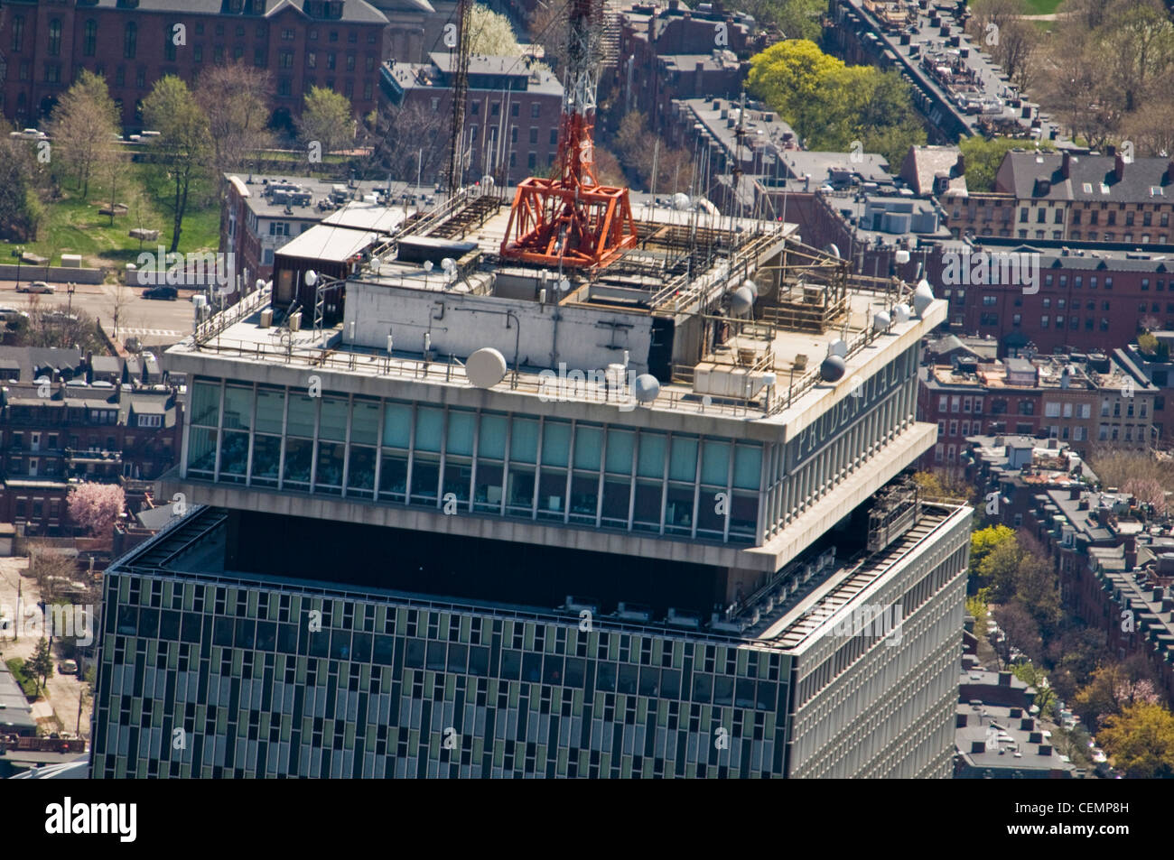 The roof of the Prudential Tower in downtown Boston as seen from the ...