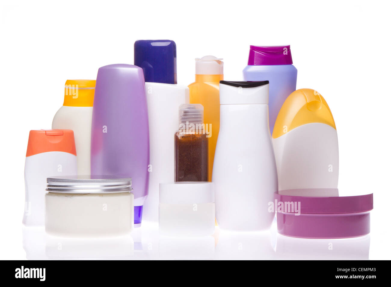 set of cosmetic bottles isolated on white background Stock Photo - Alamy