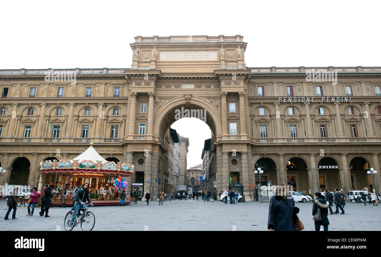 Florence square italy carousel Stock Photo - Alamy