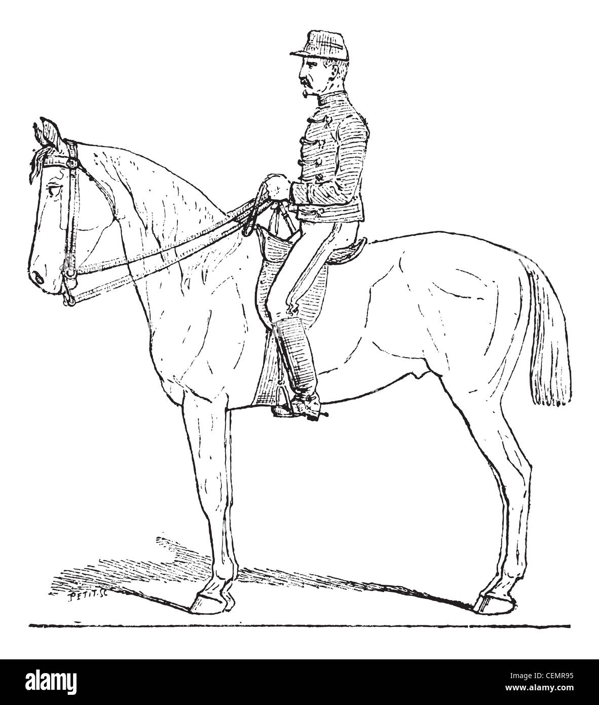 Position of the Cavalier, vintage engraved illustration. Dictionary of ...