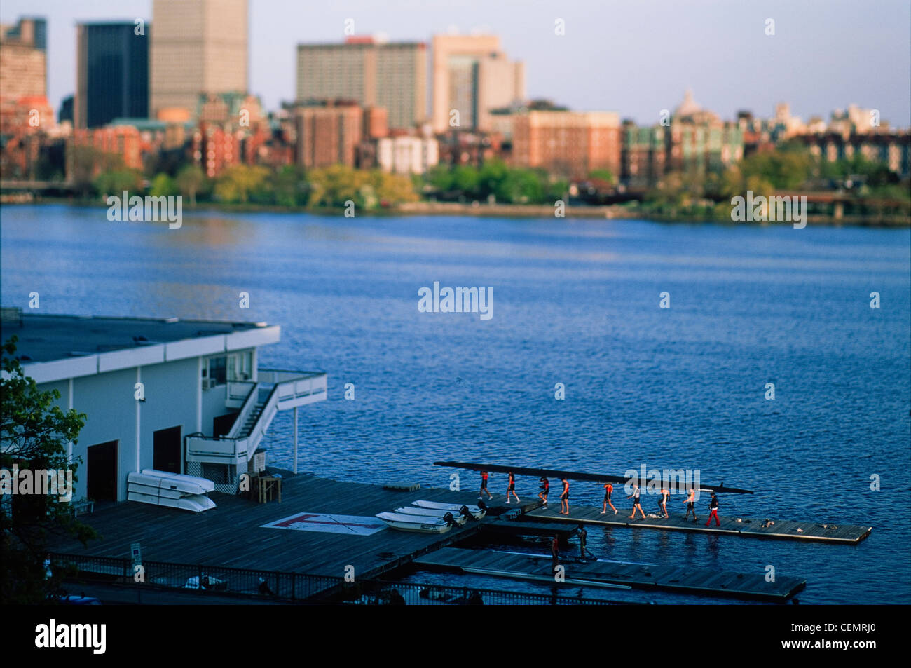 MIT's Pierce Boathouse with rowers Stock Photo - Alamy