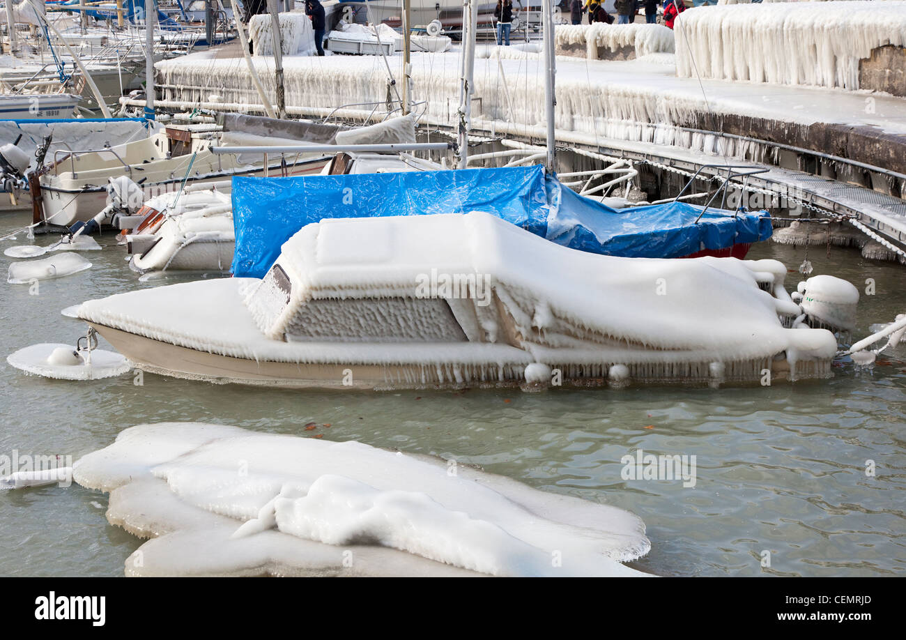 A Boat Covered in Ice Stock Photo - Alamy