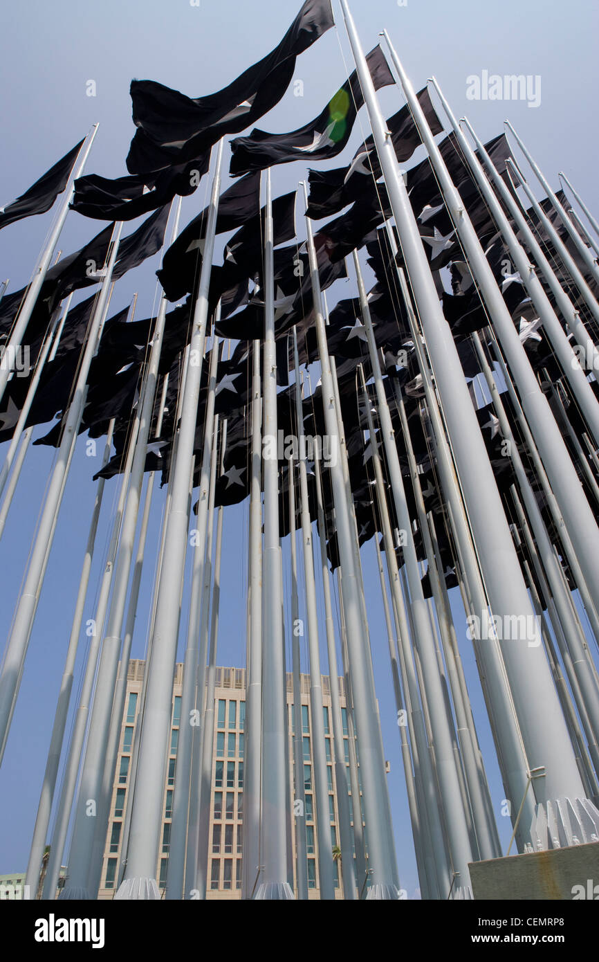 Havana: Cuban flags flying outside American Embassy Stock Photo - Alamy