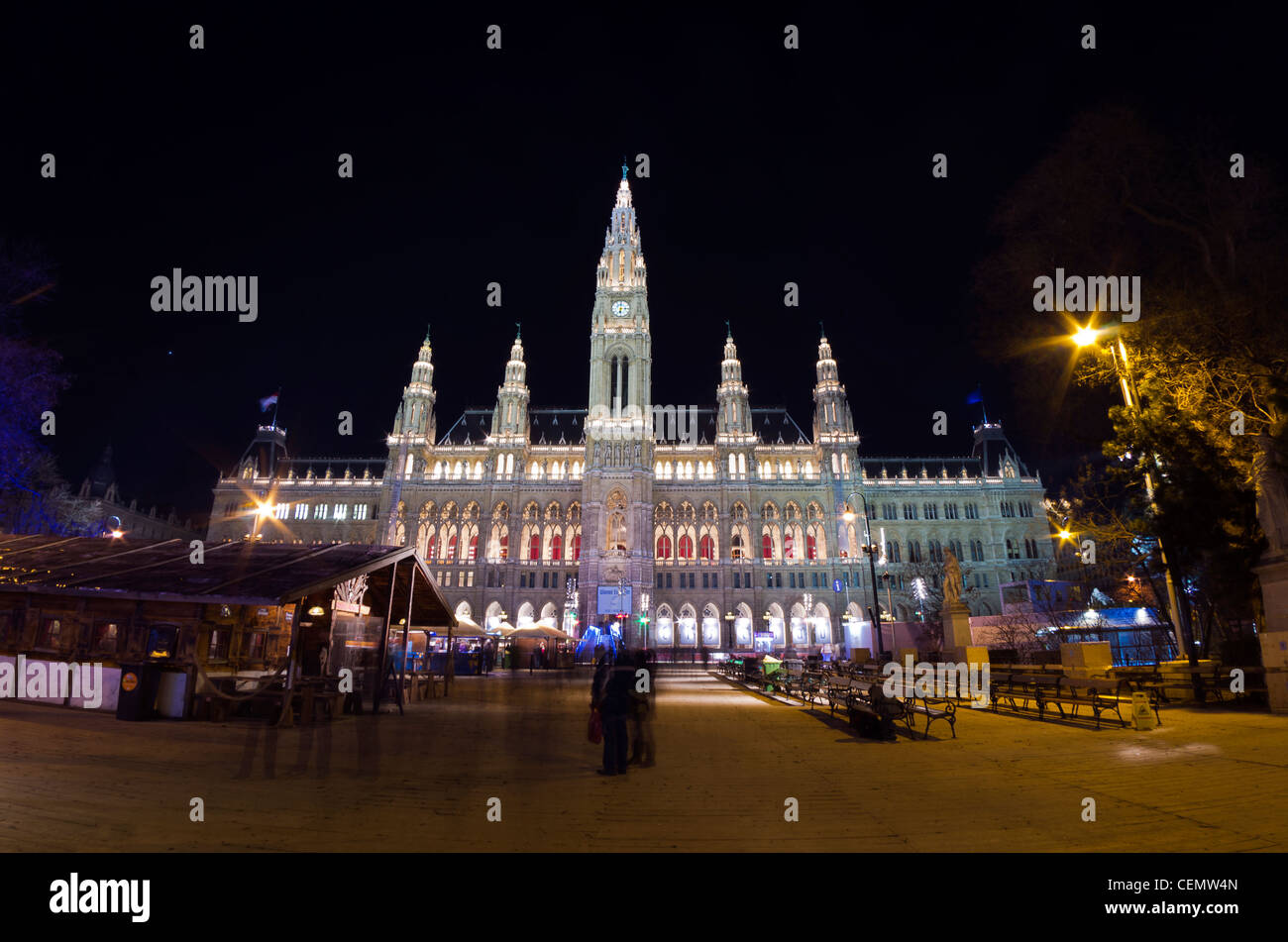 Rathaus night view also known as City hall, Vienna, Austria Stock Photo ...