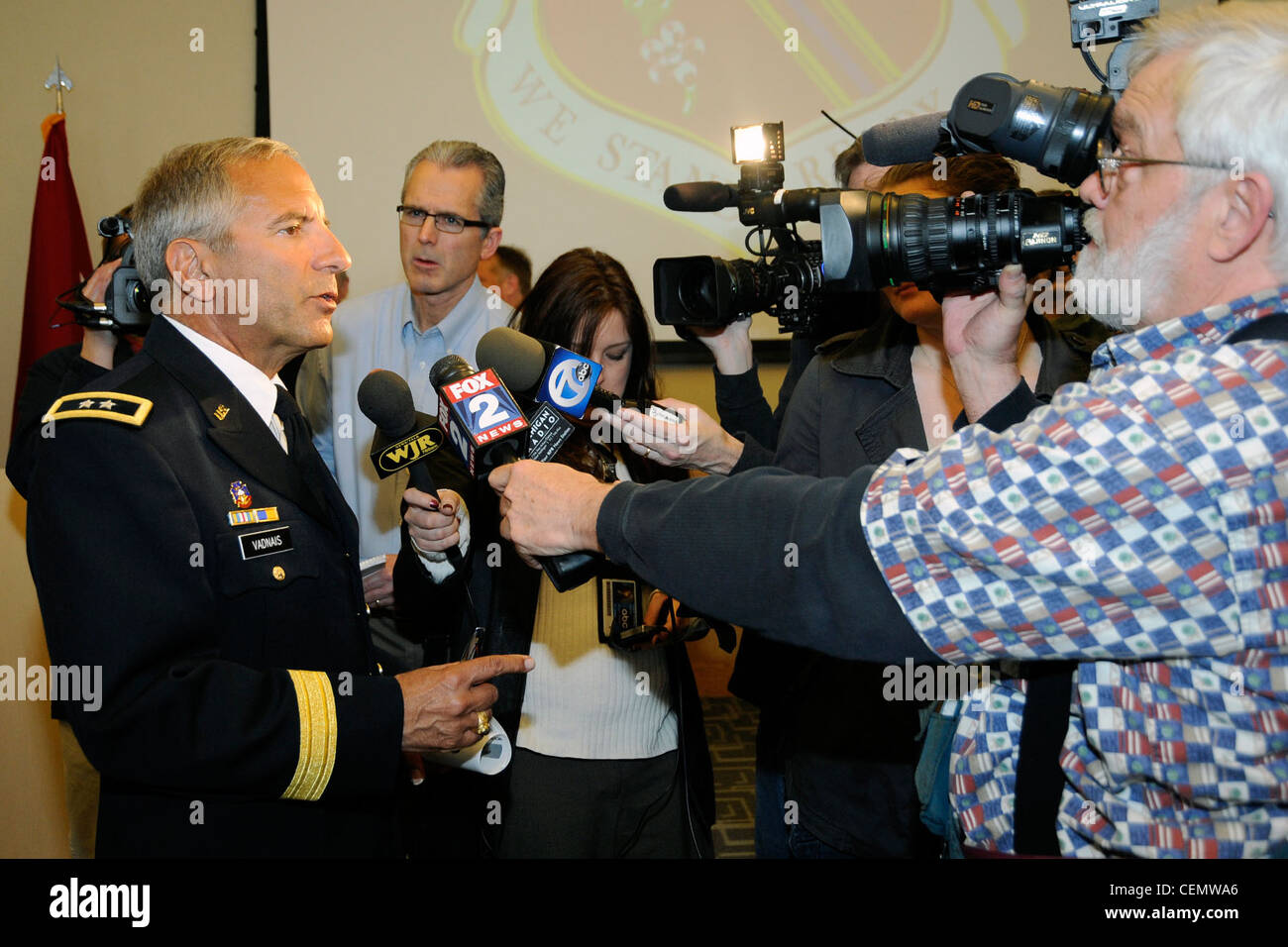 Major Gen. Gregory J. Vadnais, adjutant general of Michigan, answers a ...