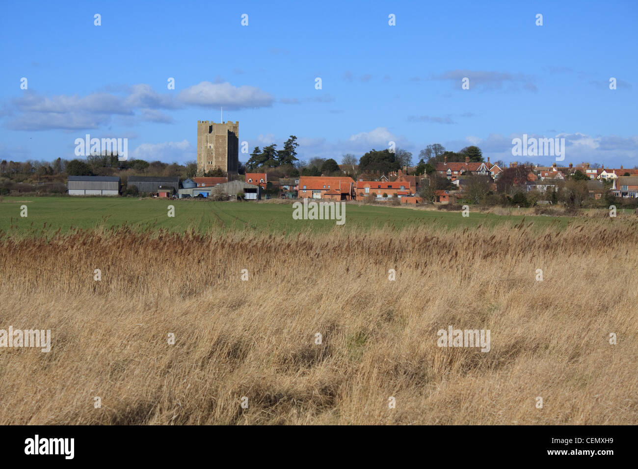 Orford Castle on the Suffolk coast, stands over the town of Orford ...