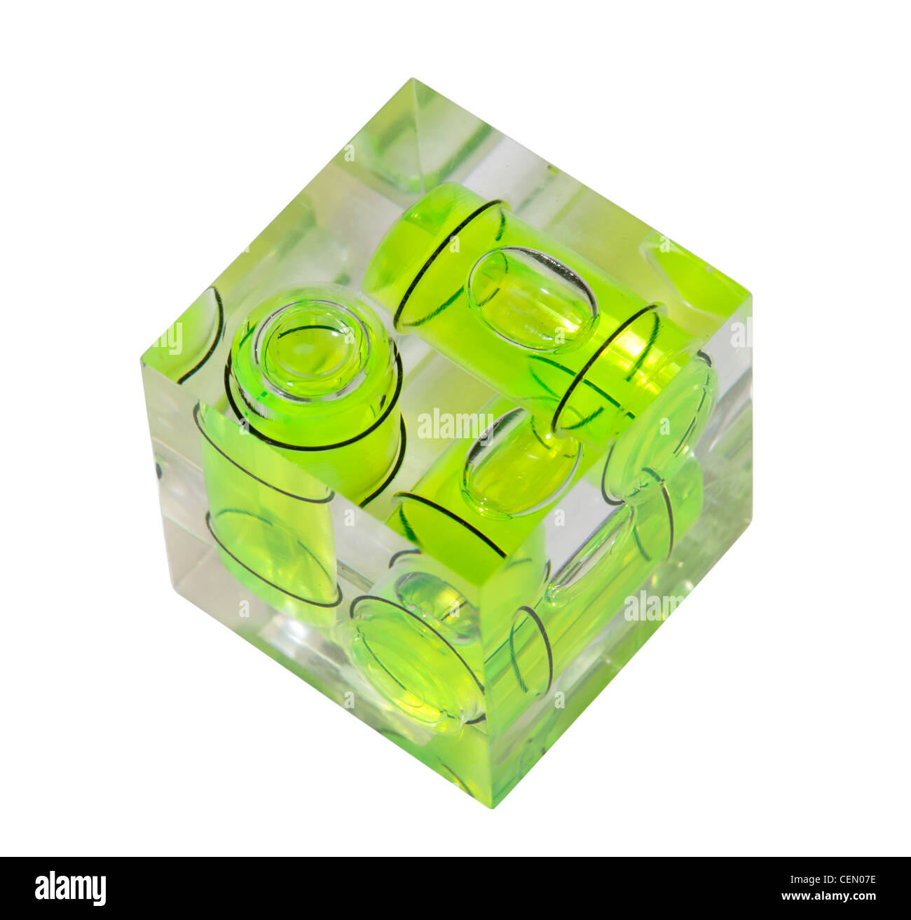 Three green spirit levels in plastic cube setting angle in any ...