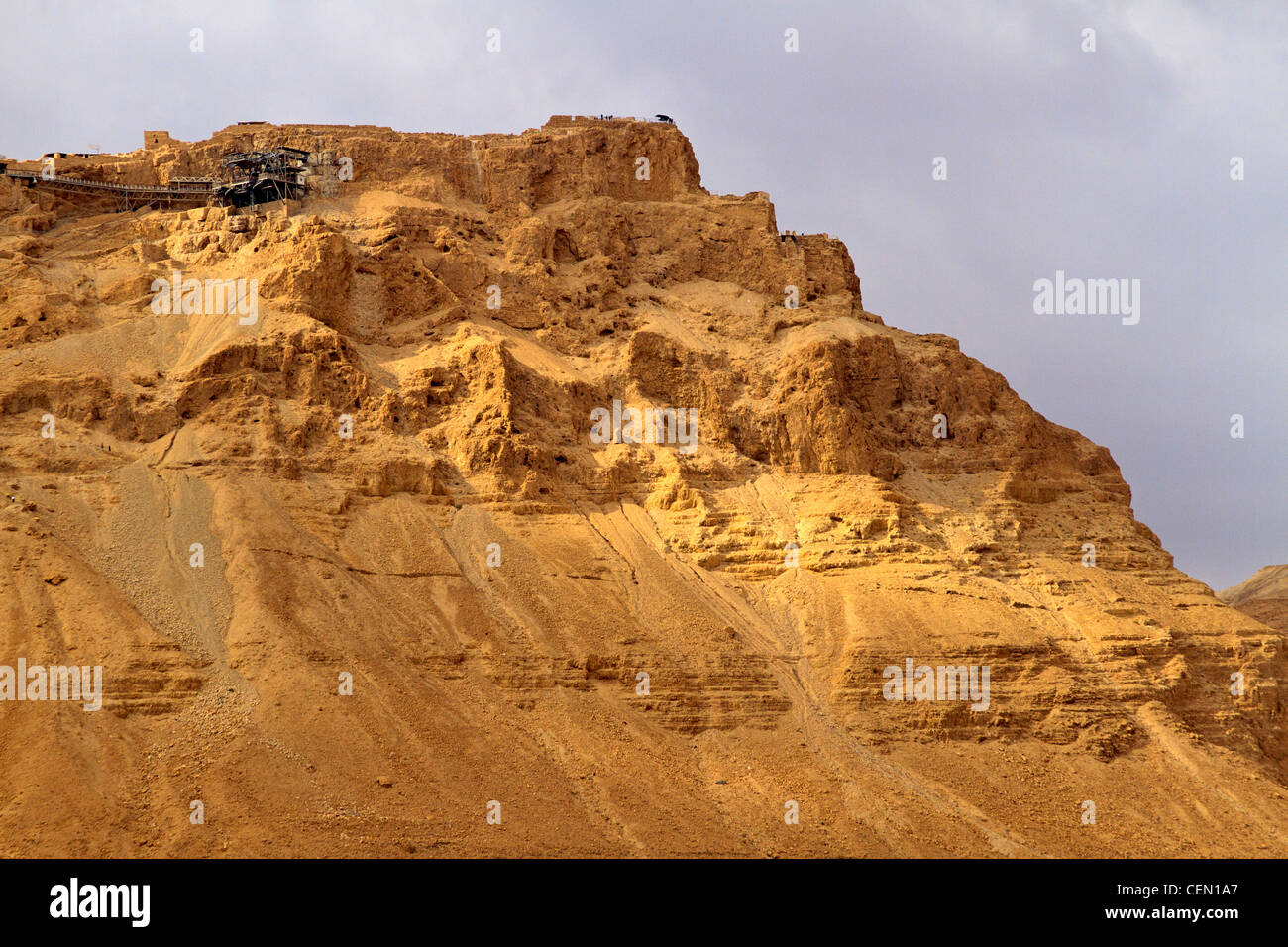 Tourist cable car at Masada, ancient Israeli fortress in the desert ...