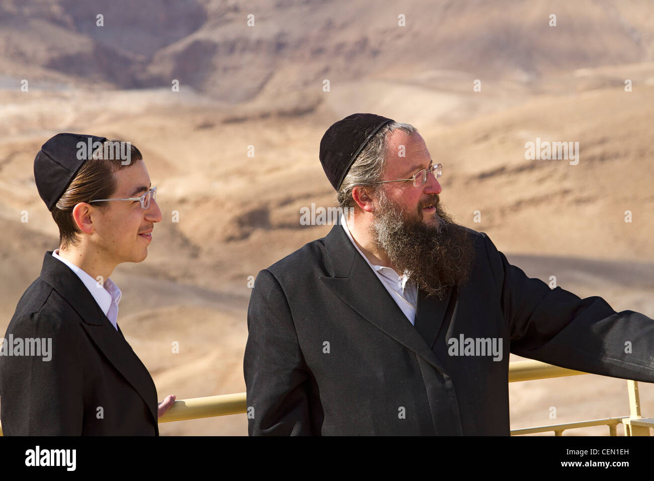 Religious Jewish men visit Masada, ancient Jewish palace fortress in ...