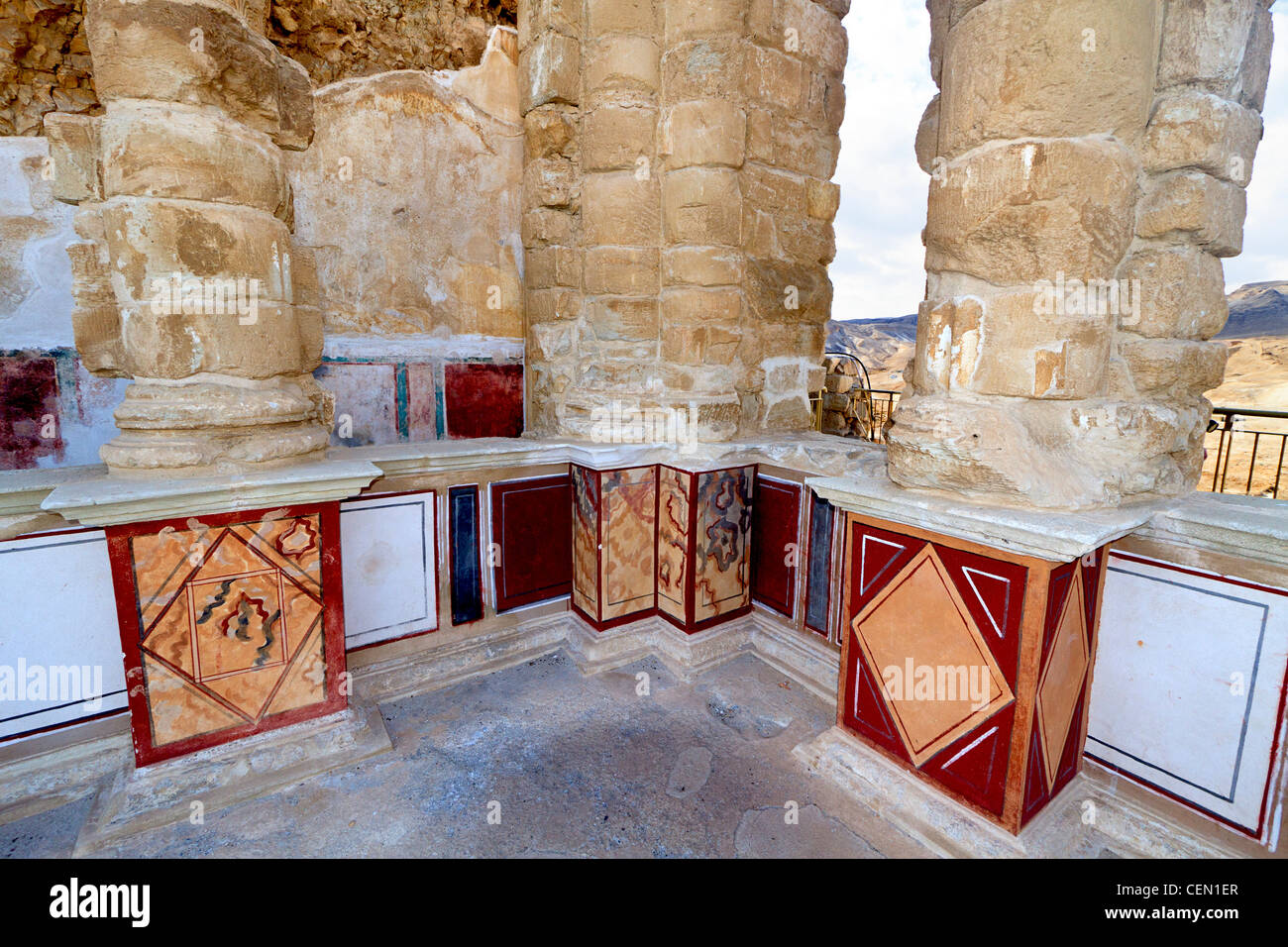 Wall mural painting restored at Masada, an ancient Jewish fortress in ...
