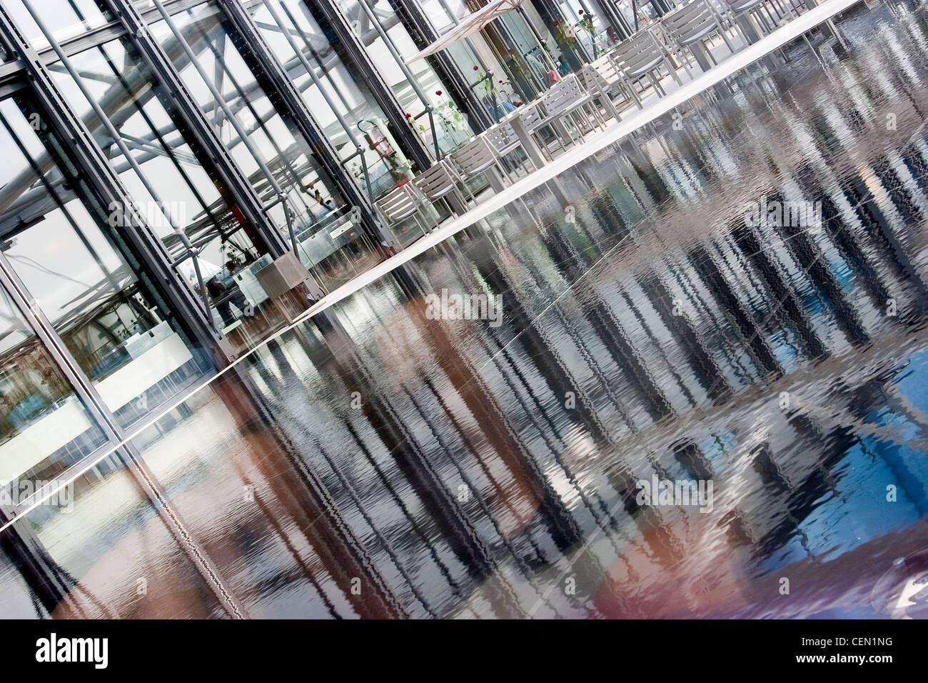Water reflection at The Centre Pompidou Museum of Modern Art in Paris ...
