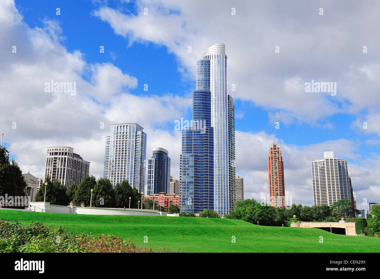 Chicago city downtown urban skyline with skyscrapers and cloudy blue ...