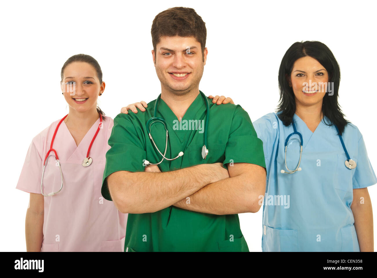 Doctors team cooperation isolated on white background Stock Photo - Alamy
