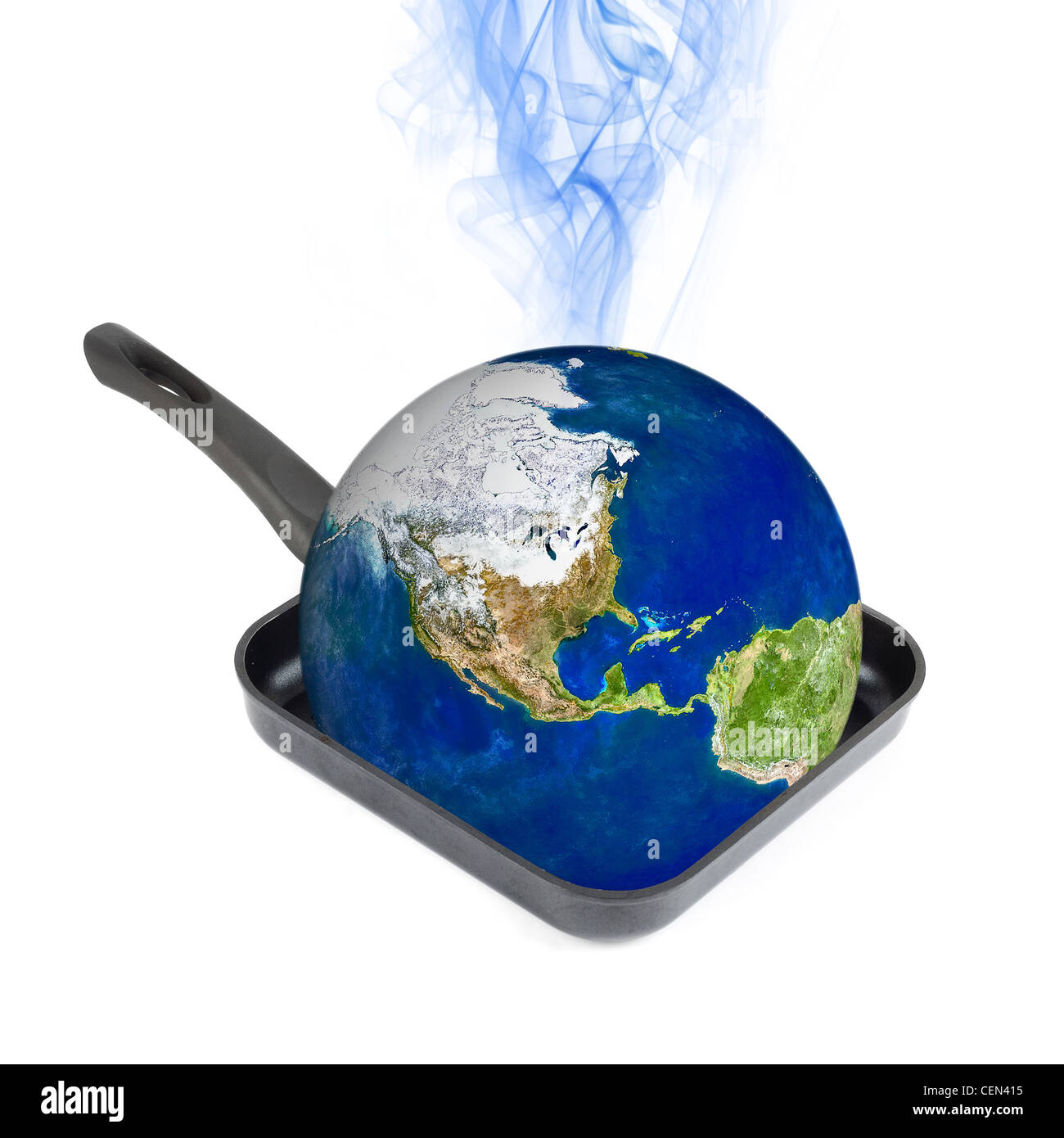 Global warming concept. Earth at the frying pan isolated on white Stock ...