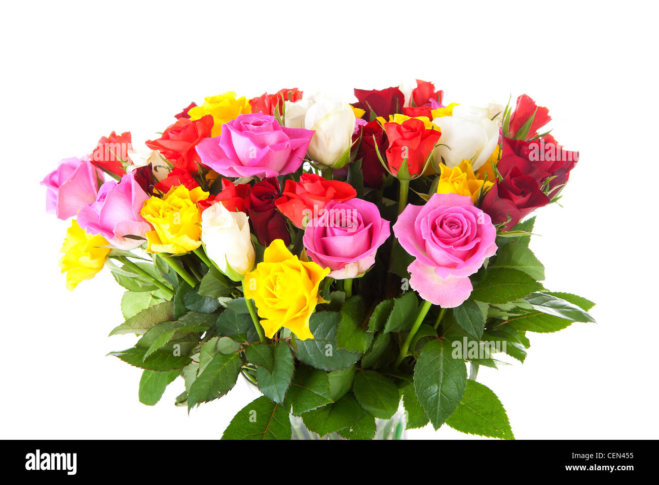 Bouquet of colorful roses over white background Stock Photo - Alamy