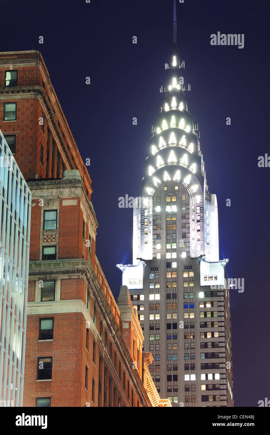 Chrysler Building at night with street Stock Photo - Alamy
