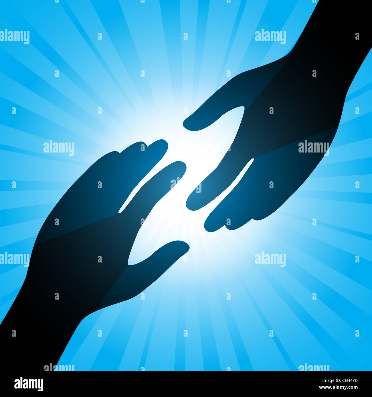 Handshake. Illustration on an abstract blue background Stock Photo - Alamy