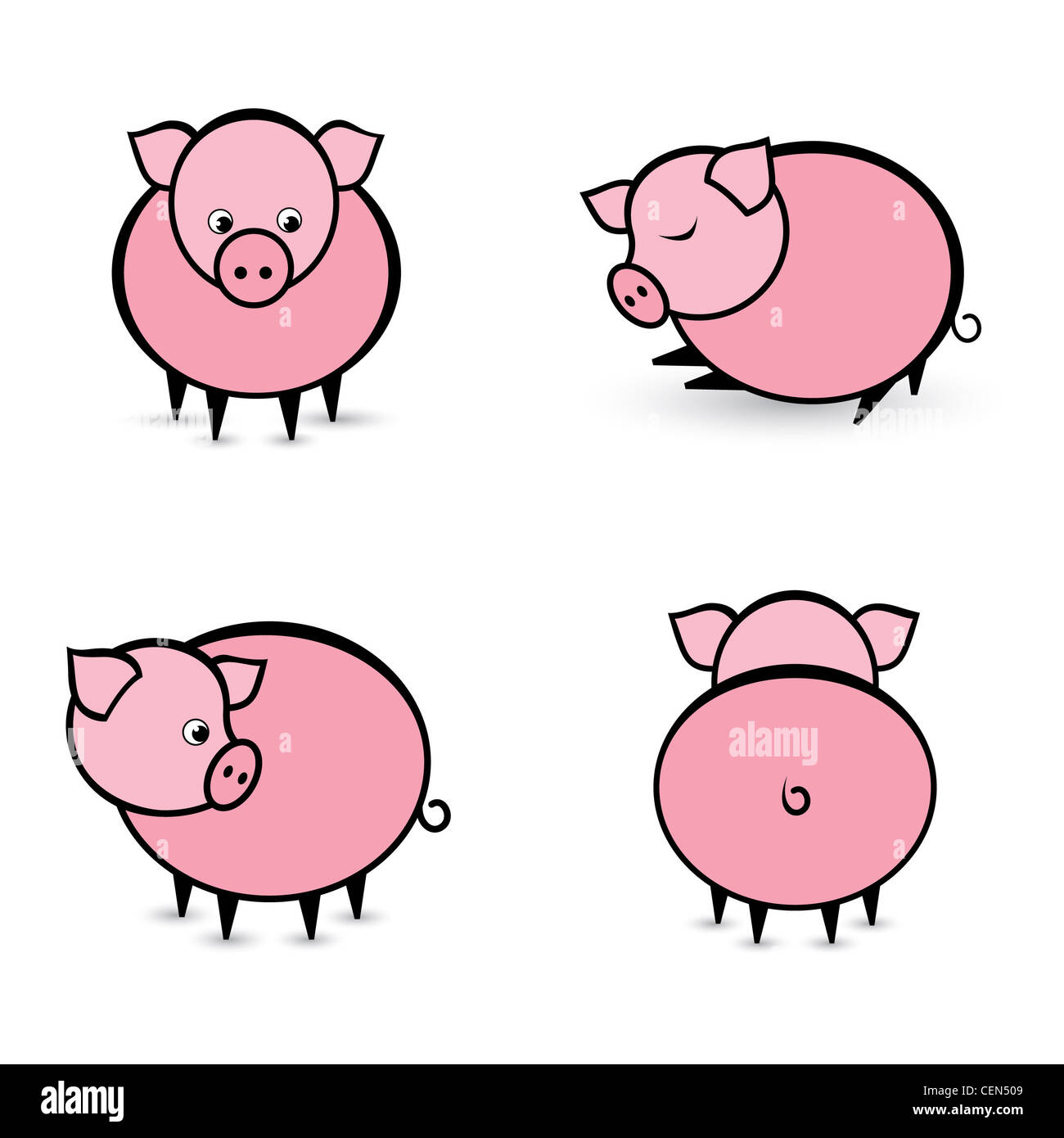 Four abstract pigs in different positions. Illustration on white ...