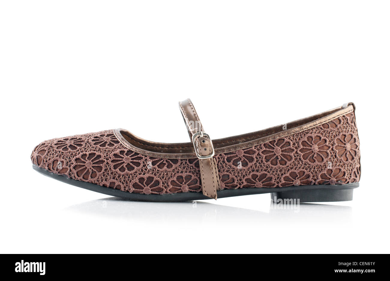 Single woman flat shoe on white background Stock Photo - Alamy